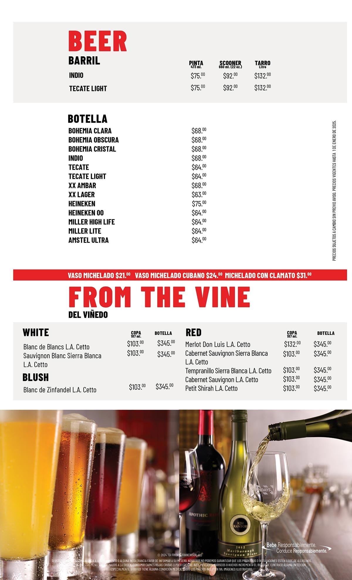 Menú de Bebidas - Fridays Tijuana
